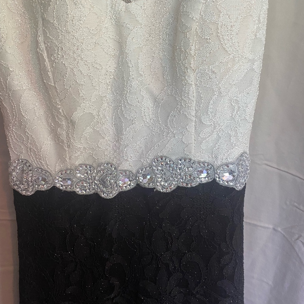 Sparkle Lacy Gown, Open Back, Left Mid Thigh Slit - Gem